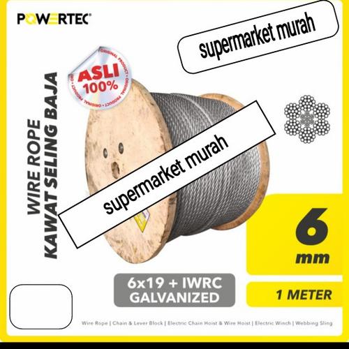 Jual Wire Rope Kawat Seling Baja 6x19 IWRC 6mm Galv POWERTEC - 1 Meter - Jakarta Barat ...