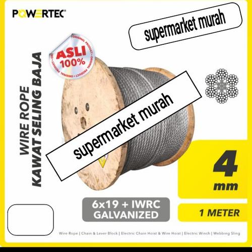 Jual Wire Rope Kawat Seling Baja 6x19 IWRC 4mm Galv POWERTEC - 1 Meter - Jakarta Barat ...