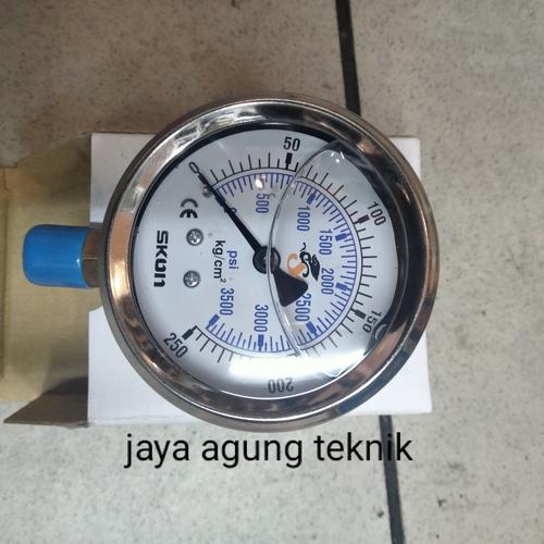 Jual PRESSURE GAUGE 3500 PSI / 250 BAR 2.5 INCH MERK SKON DRAT 1/4 ...