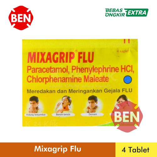 Jual Mixagrip Flu 1 Strip / 4 Tablet Kaplet / Kuning / Obat Flu Bersin ...
