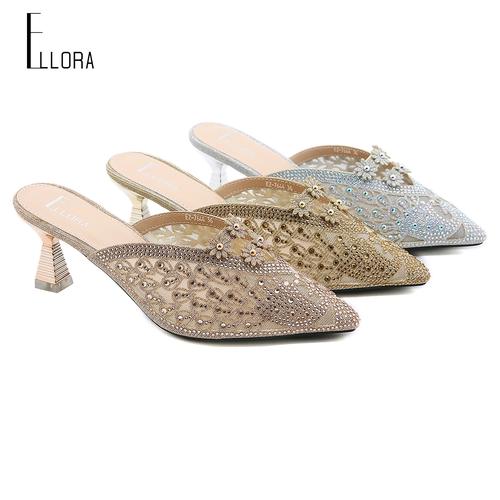 Promo ELLORA EZ-7644 Sandal Heels Wanita Pesta Mules Import - gold, 38 ...