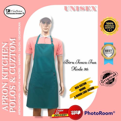 Jual Celemek Apron Masak Dapur - Drill Premium - Biru tosca Tua - Biru ...