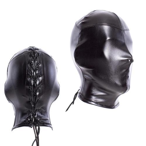Jual Soft PU Leather Unisex Full Head Hood Mask Blindfold Harness ...