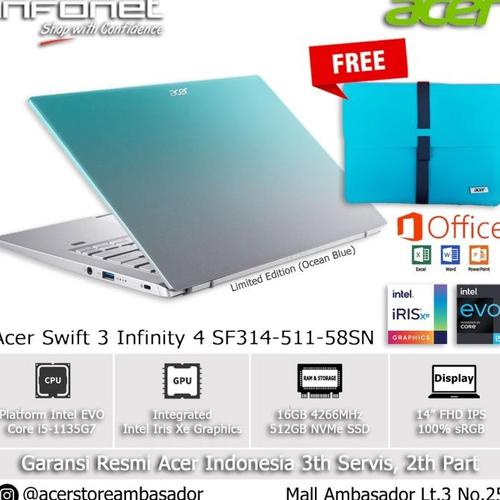 Jual Acer Swift 3 Infinity 4 Ocean Blue EVO i5-1135G7 16GB IrisXe 512GB ...