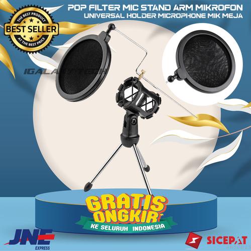 Jual Pop Filter Mic Stand Arm Mikrofon Universal Holder Microphone Mik ...