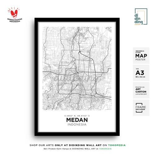 Jual Medan Map Art Peta Kota Sumatra Utara Dekorasi Modern Minimalis A3 ...