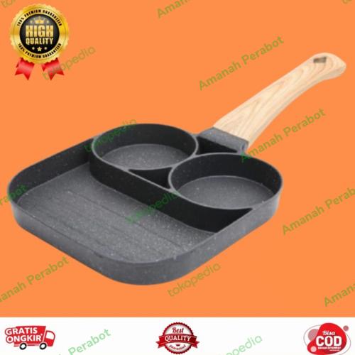 Jual Frying Pan 2 Hole Teflon 3 Sekat Smart Breakfast Pan Wajan Panci ...
