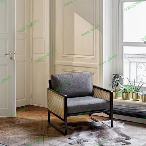 Jual kursi sofa teras minimalis rotan kayu jati kaki besi / kursi ...