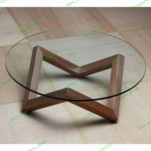 Jual Meja tamu minimalis bulat kayu jati top glass / meja kopi/ coffe ...