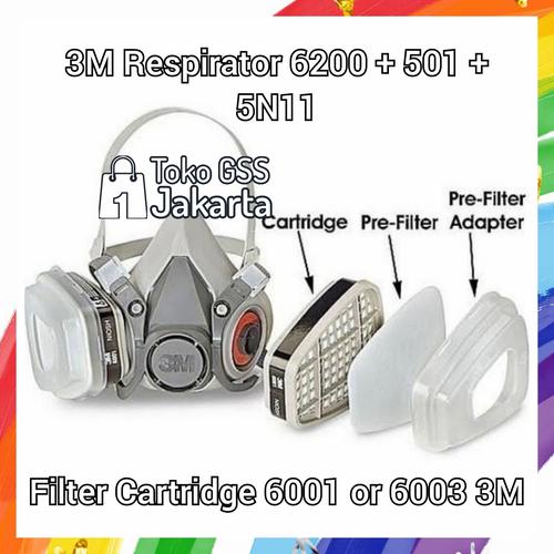 Jual 3M 6200 Full Set 6001 / 6003 Catridge Masker Gas Respirator - 3M ...