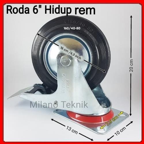 Jual roda 6" hidup rem roda karet 6 inchi roda troli trolley etalase ...