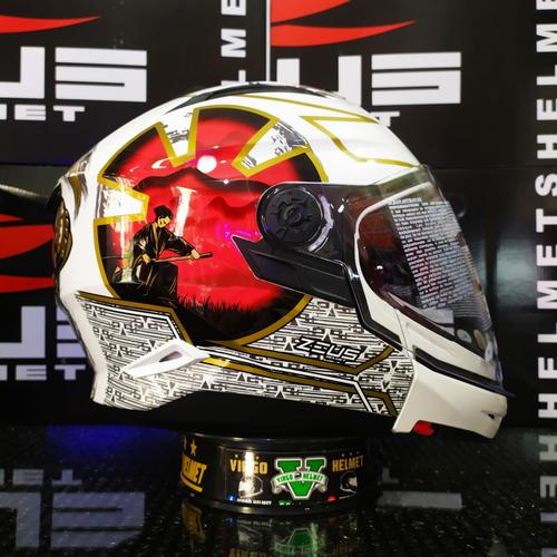 Jual ZEUS HELM ZS 613C AJ20 MODULAR | WHITE RED | ZS613 C MUZZLE - M ...
