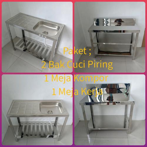 Jual Paket 1 Meja Kerja 3 rak ; 1 Meja Kompor dan 2 Bak Cuci Piring ...