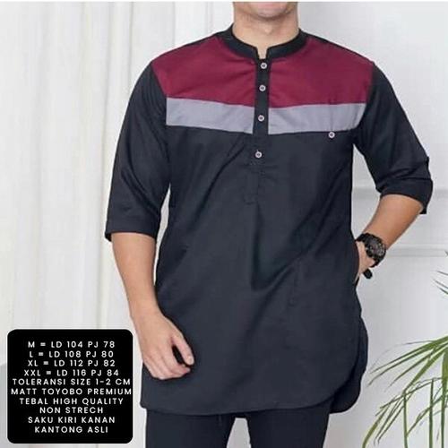 Promo Baju Koko Muslim Kurta Lengan Tiga Perempat Terbaru 2022 - Maroon ...