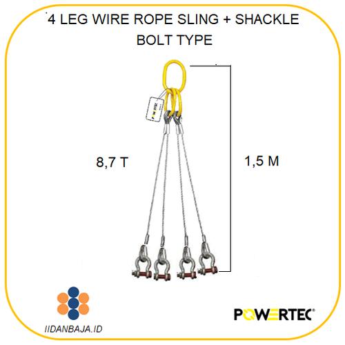 Jual 4 LEG WIRE ROPE SLING + SHACKLE BOLT TYPE. 18 MM X 1,5 M X 8,7 TON ...