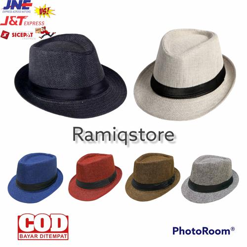 Jual topi fedora hat/topi fashion pria&wanita/topi jazz - navy, dewasa ...