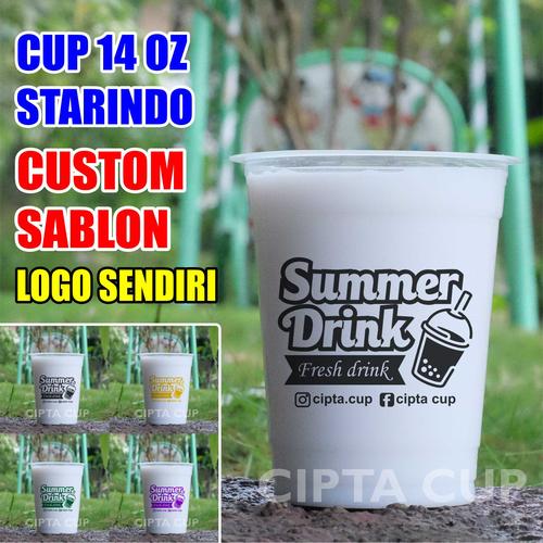 Jual cup 14 oz datar printing gelas plastik sablon miniman boba Sap ...