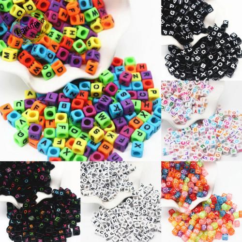 Jual 100 Pcs Manik Huruf Kotak Mote Hutuf Kubus Bahan Gelang dan ...