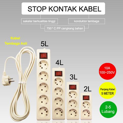 Jual Stop Kontak Kabel 5 Meter 2/3/4/5 Lubang stop kontak kabel 5m ...