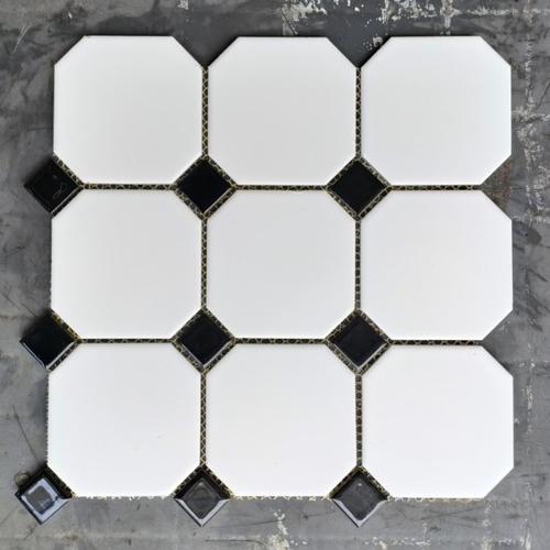 Jual Mozaik Octagonal Keramik Lantai/dinding/ backsplash - Putih Hitam ...