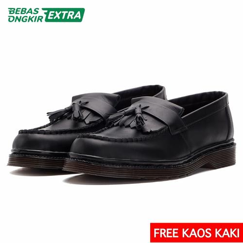 Jual Sepatu Kenzios Gates Black Solid Original Kulit Asli Slip On Pria ...