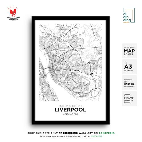 Jual Liverpool City Map Art Peta Modern England dekorasi poster dinding ...