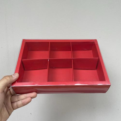 Jual Dus merah sekat 6 dengan mika polos utk egg tart , fruit tart dll ...