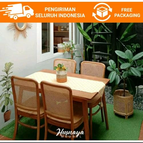 Jual Set meja Makan Cafe Minimalis Kayu Jati 4 Kursi Meja Makan mix Rotan - Kab. Jepara ...