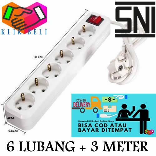 Jual Stop Kontak 6 Lubang + Panjang Kabel 3 Meter Colokan Cok Listrik SNI - Kota Tangerang ...