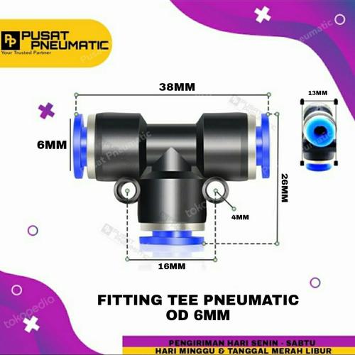 Jual 6mm fitting tee pneumatic slip lock tee 6mm - Jakarta Barat ...