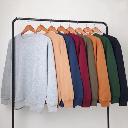 Jual Crewneck/Sweater Polos Pria Wanita | Cotton Fleece M L XL - Merah ...