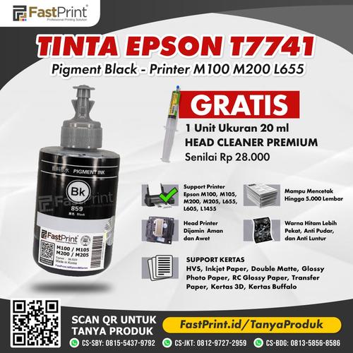 Jual Tinta Epson T7741 Pigment Epson M100, M105, M200, M205 Black 140 ...