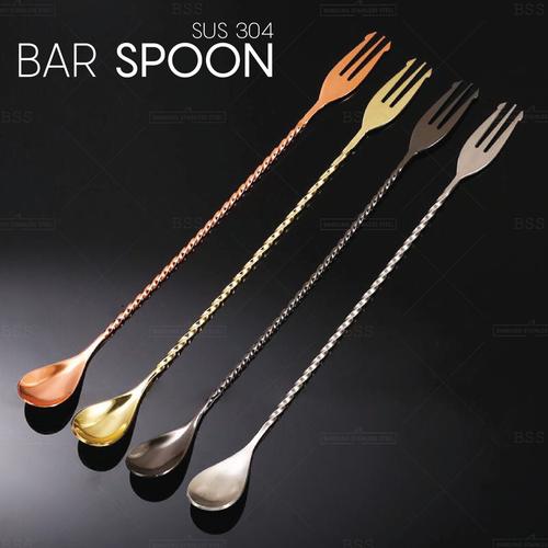 Promo Long bar spoon 30cm stainless steel fork spoon cocktail mixing ...
