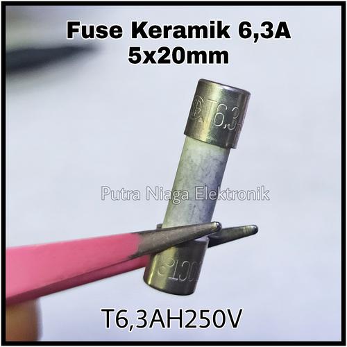 Jual Fuse Keramik 6,3A 250V 2cm Ceramic 6.3A 5x20mm Sikring T6,3AH250V ...