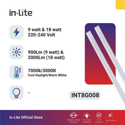 Jual Lampu TL LED Inlite 9w + Dudukan In-Lite 60cm Putih 9 Watt Set ...