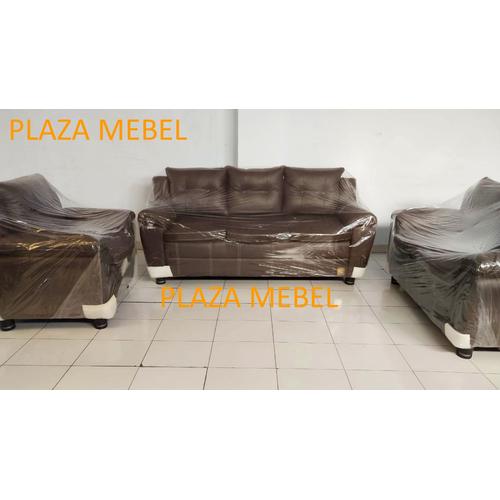 Jual Sofa Lexus 321 Empuk Kulit Oscar ( Coklat / Hitam ) Dacron ...