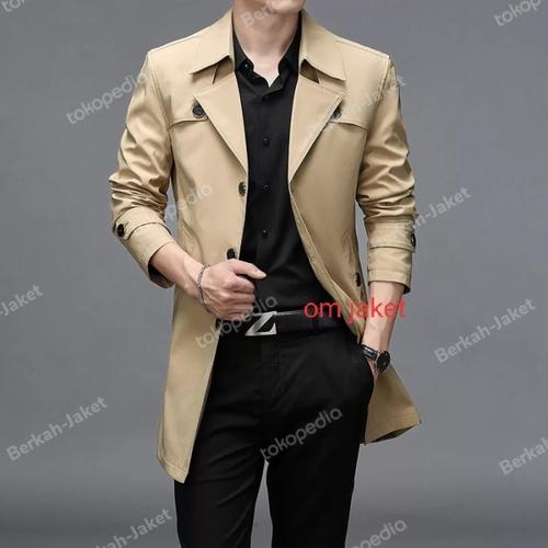 Jual jas panjang pria/coat pria /blezer pria/jubah panjang - L, Hitam ...