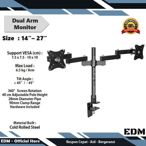Jual Bracket Monitor Meja 14 19 22 24 27 inch, Dual Arm Monitor ...