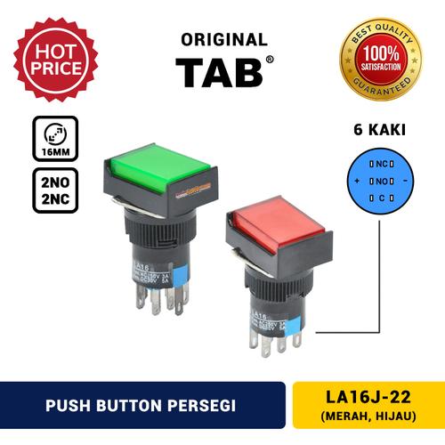 Jual Push Button 16mm Persegi LA16J-22 TAB - Saklar Push Button 16mm ...
