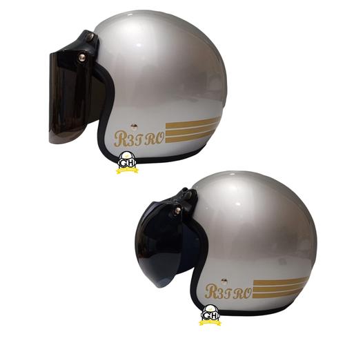 Jual HELM BOGO CLASSIC SILVER GARIS RETRO MOTOR DEWASA SNI FREE KACA ...