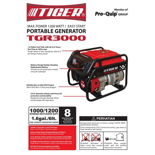 Jual Genset Tiger TGR 3000 Genset 1200 Watt 4 Tak Tiger TGR3000 - Kab ...