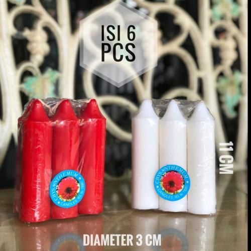 Jual Lilin Bulat Isi 6 Pcs Warna Merah / Putih Tinggi 11 cm ...