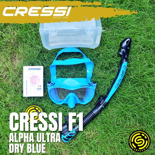 Jual Cressi F1 Mask & Cressi Alpha Ultra Dry Snorkel Combo Set - Blue ...