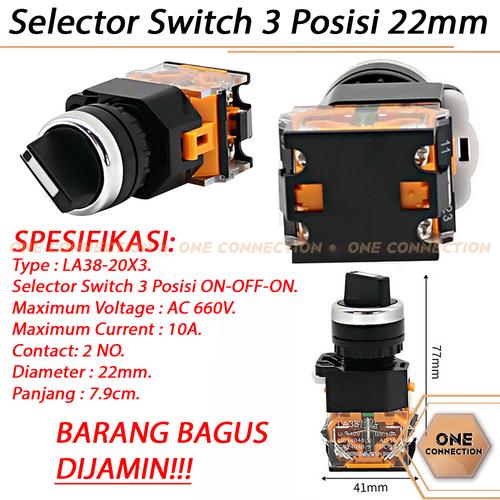 Jual Selector Switch 3 Posisi /3Posisi 22mm AC 660V ON-OFF-ON 2NO LA38-20X3 - Jakarta Barat ...