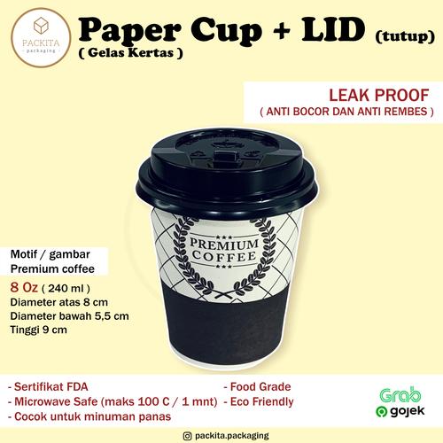Jual Paper hot cup Motif Premium Coffee 8 Oz 240ml + LID/TUTUP - Jakarta Barat - Packita ...