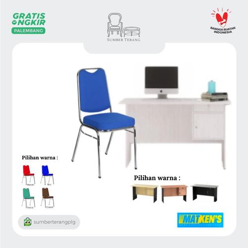 Jual Set Meja Kerja Kantor Murah / Meja Matkens + Kursi Susun Frontline ...