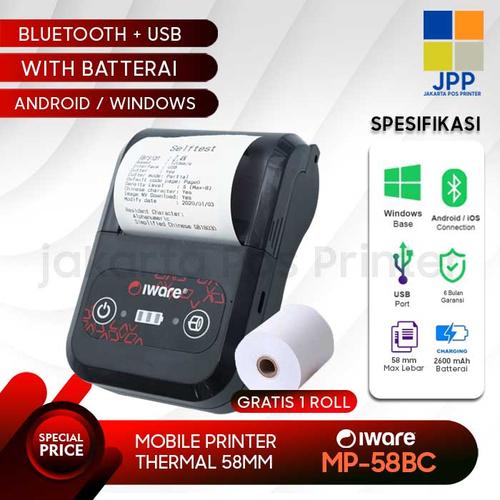 Jual Mobile Printer Bluetooth Mini Printer Thermal Printer Iware MP ...