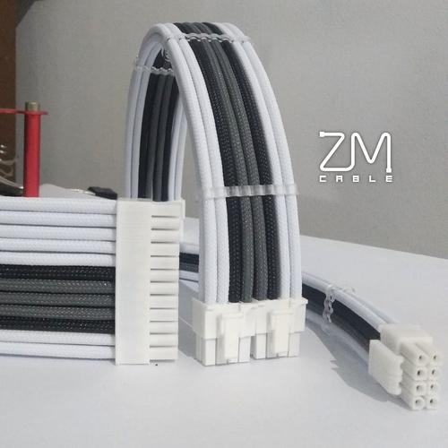 Jual Custom Sleeve Extension PSU Cable Kit - Grey Black on White - 4Pin ...