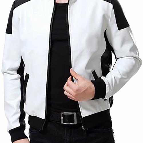 Jual Jaket kombinasi hitam putih/ Jaket pria keren/jaket kulit pria ...