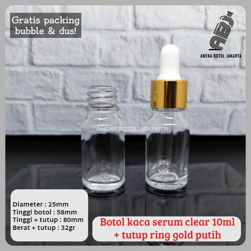 Jual Botol kaca serum clear bening 10ml pipet tetes ring gold putih 10 ...